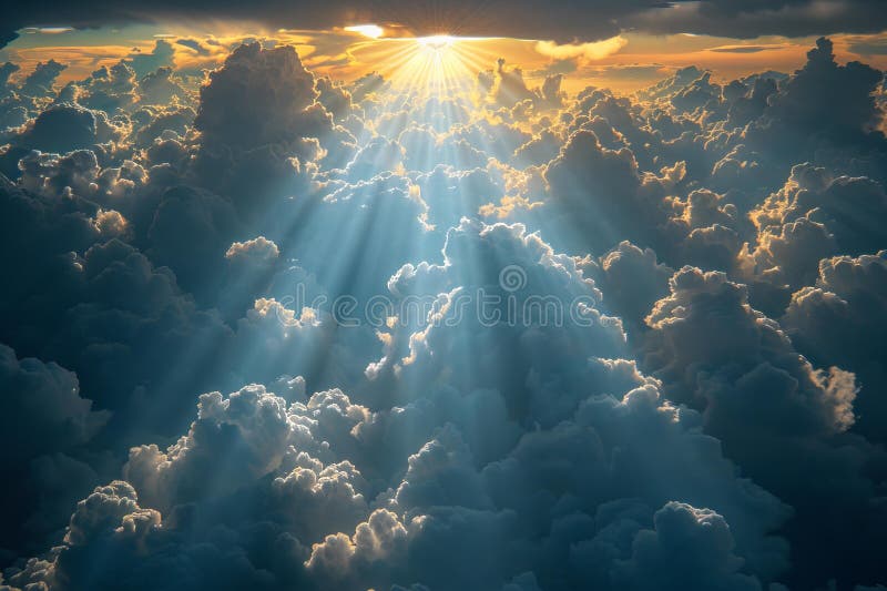 Illustration of Beam of Light Shining through the Clouds in an Open Sky ...