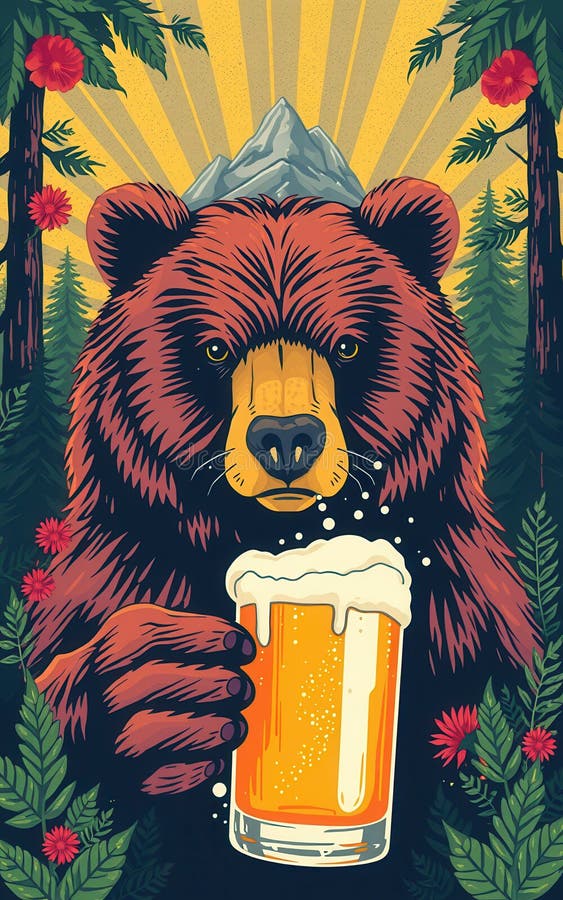 Illustration of a Bear Holding Beer. Stock Photo - Image of grizzly ...