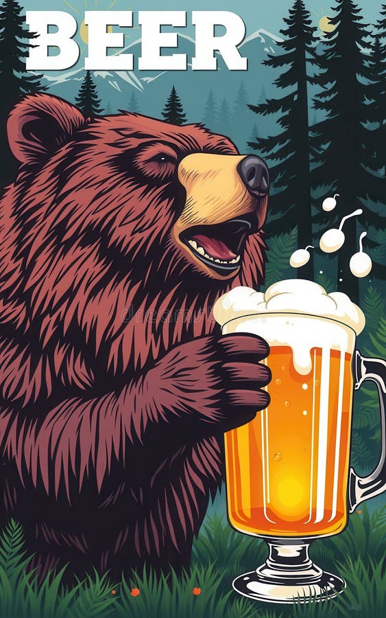 Illustration of a Bear Holding Beer. Stock Photo - Image of drink ...