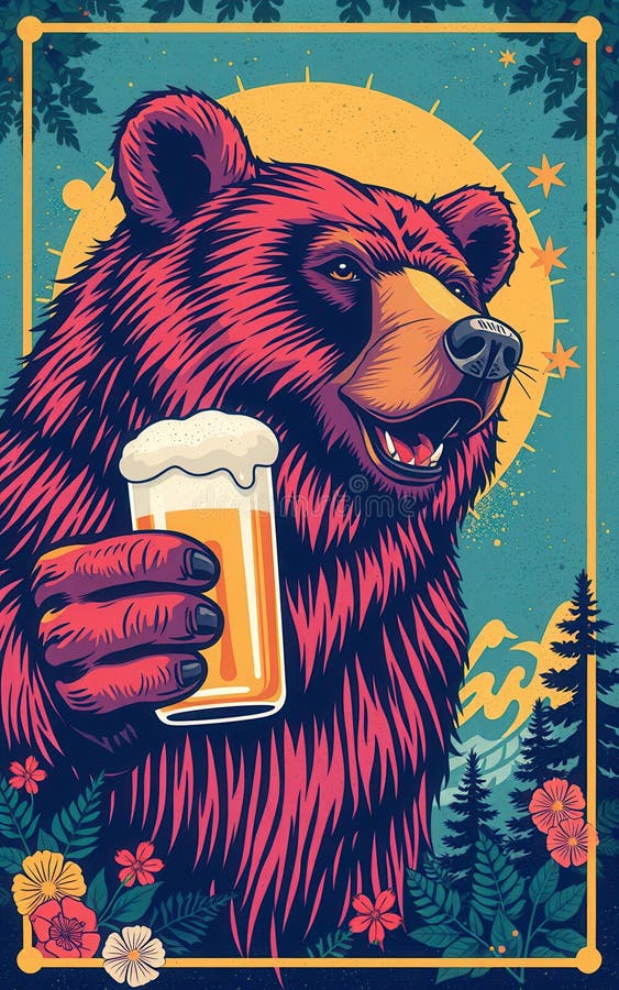 Illustration of a Bear Holding Beer. Stock Image - Image of cartoon ...