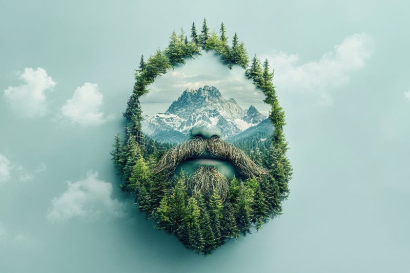Illustration of a Beard Shaped by Pine Trees and Mountains Showcasing ...