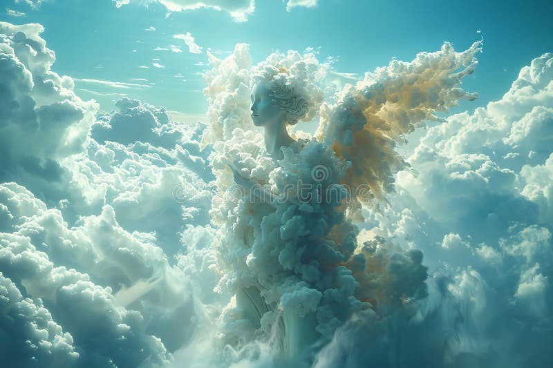 A Beautiful Angel Made of White Clouds Flying in the Blue Sky Stock ...