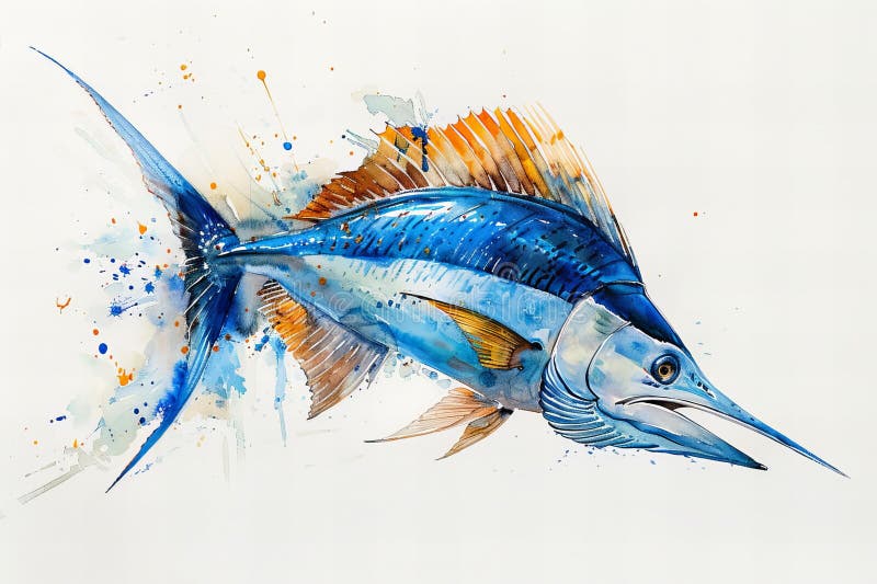 Illustration of Beautiful Blue Marlin Fish, Side View in the Air with ...