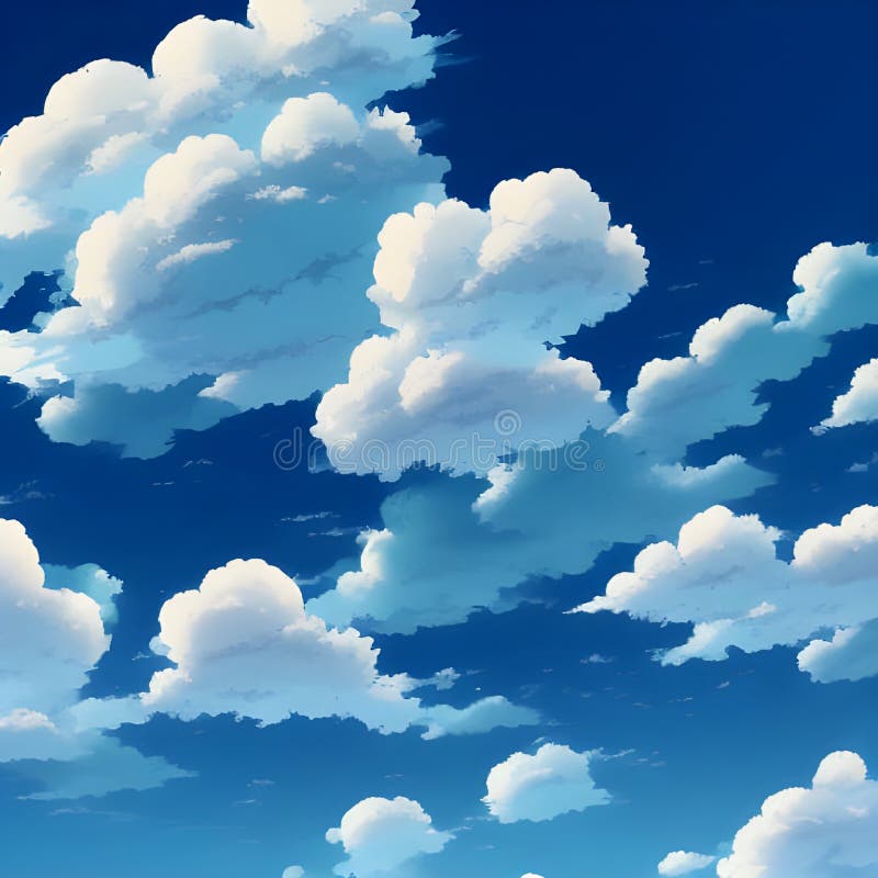 Blue Anime Sky with Clouds. Artwork Created Using Generative AI. Stock ...