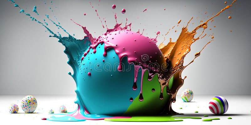 Illustration of a Beautiful Easter Egg in a Splash of Colored Glossy ...