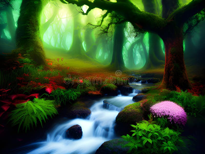 Illustration of Beautiful Fantasy Forest, Ai Generated Stock ...