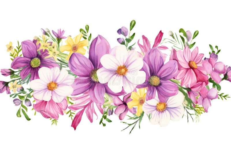 Beautiful Image with Nice Watercolor Crocus and Daisy Flowers Stock ...