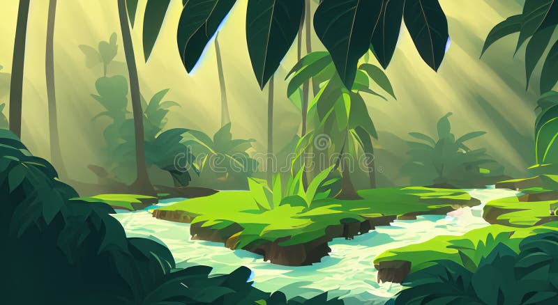 Illustration of a Beautiful Landscape of the Amazon with a River Stock ...