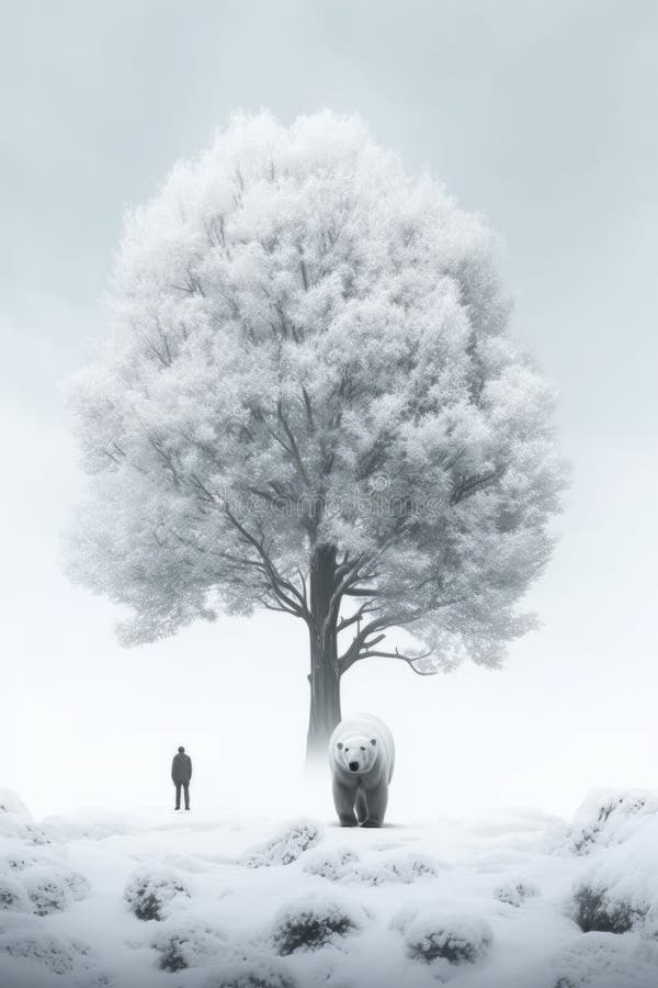 Illustration Beautiful Landscape of Big Tree and Snow Winter Created ...