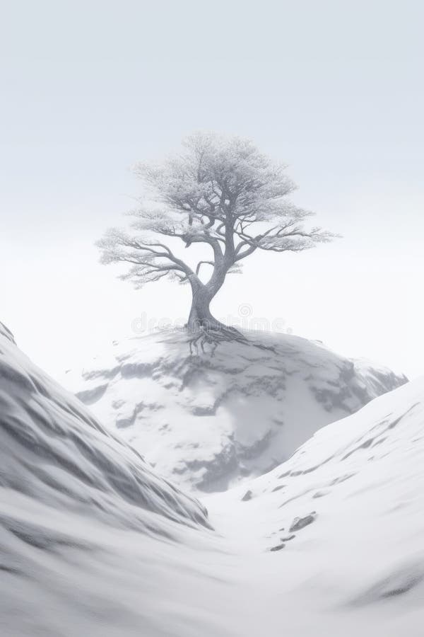Illustration Beautiful Landscape of Big Tree and Snow Winter Created ...