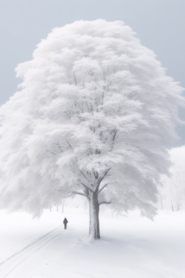 Illustration Beautiful Landscape of Big Tree and Snow Winter Created ...