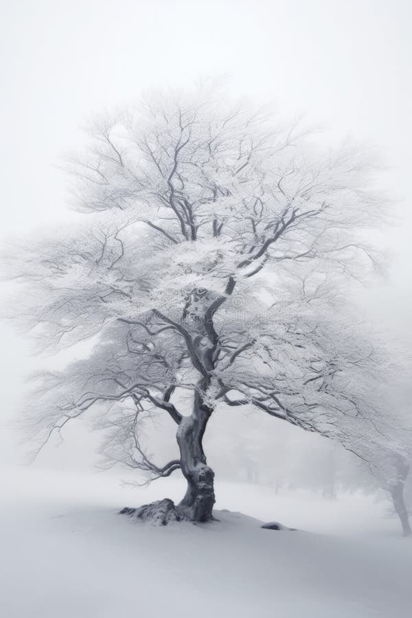 Illustration Beautiful Landscape of Big Tree and Snow Winter Created ...