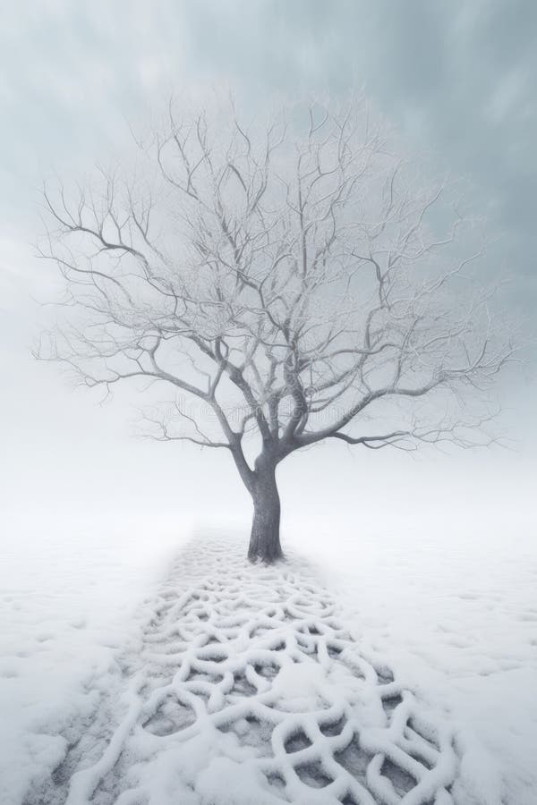 Illustration Beautiful Landscape of Big Tree and Snow Winter Created ...