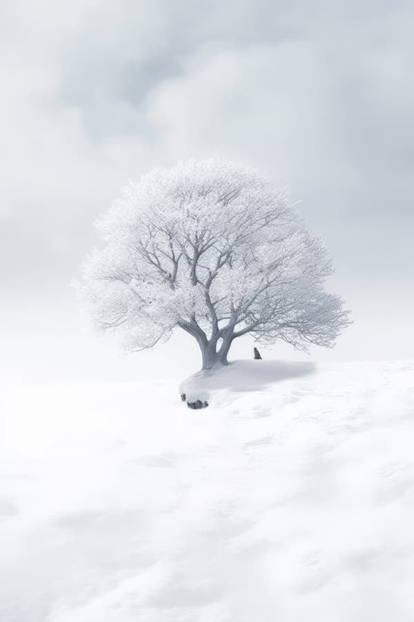 Illustration Beautiful Landscape of Big Tree and Snow Winter Created ...