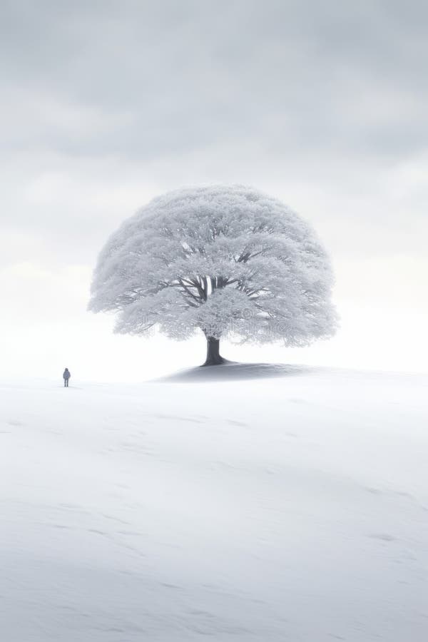 Illustration Beautiful Landscape of Big Tree and Snow Winter Created ...