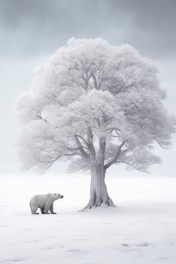 Illustration Beautiful Landscape of Big Tree and Snow Winter Created ...