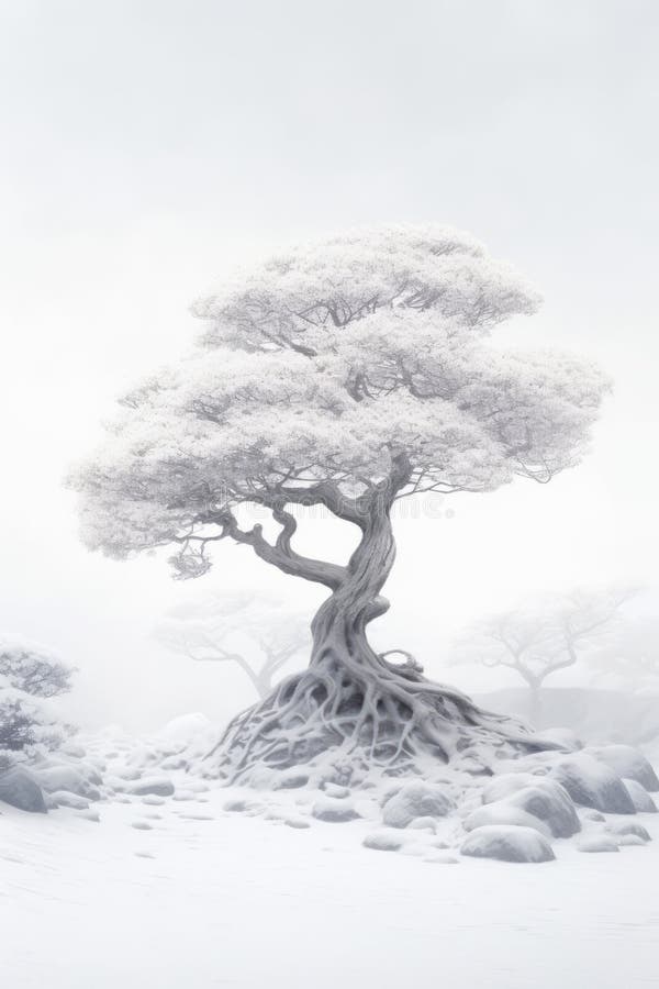 Illustration Beautiful Landscape of Big Tree and Snow Winter Created ...