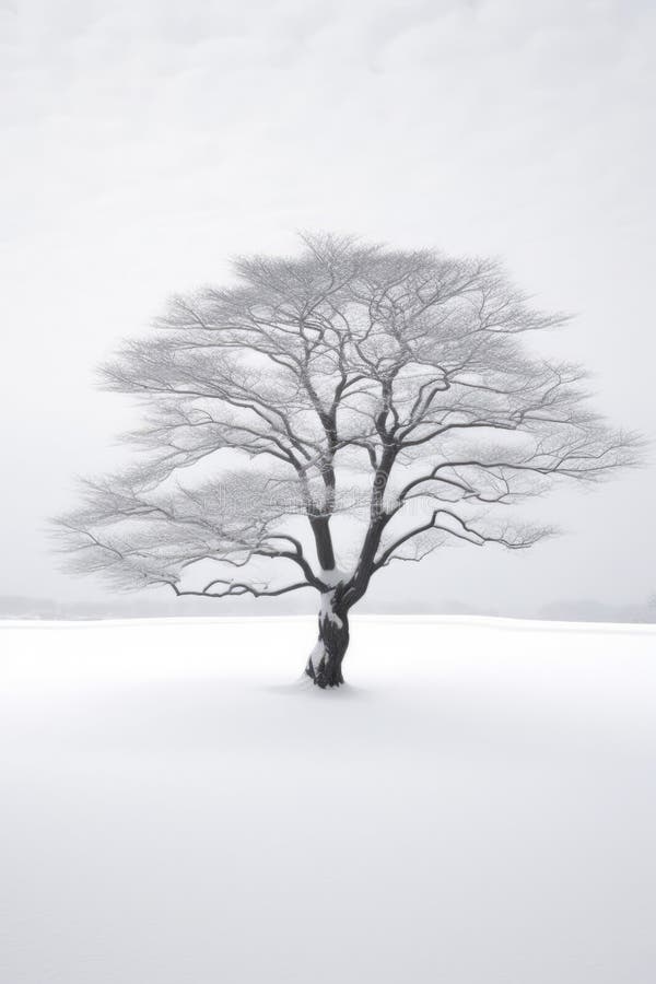 Illustration Beautiful Landscape of Big Tree and Snow Winter Created ...