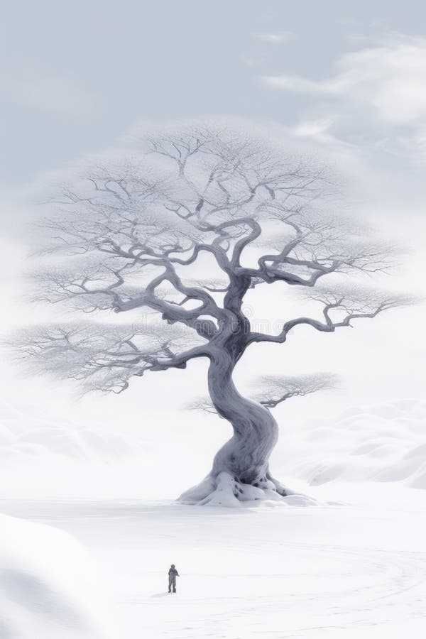 Illustration Beautiful Landscape of Big Tree and Snow Winter Created ...