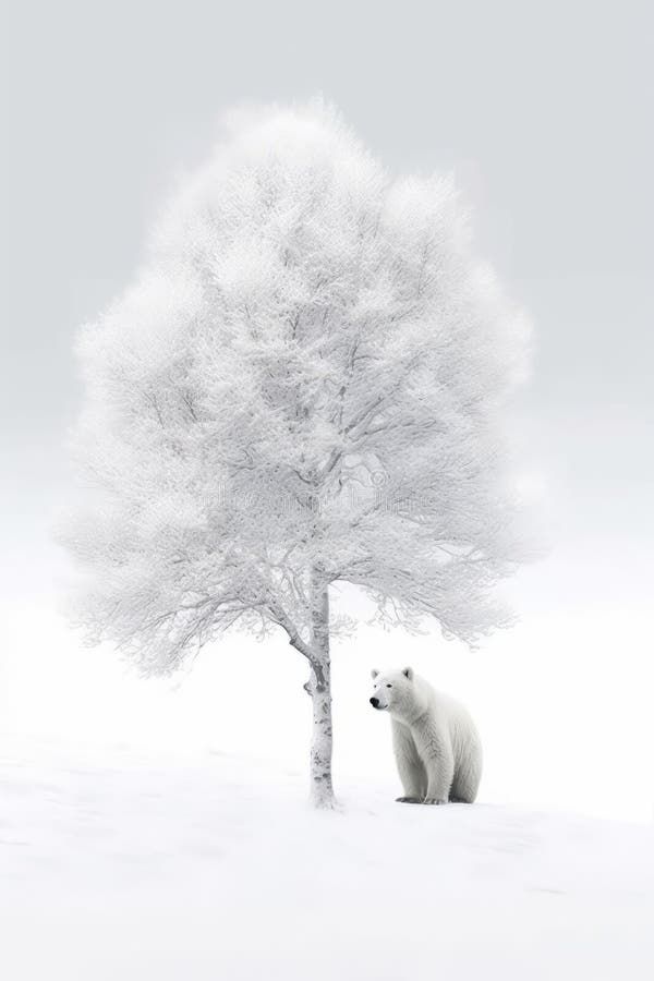 Illustration Beautiful Landscape of Big Tree and Snow Winter Created ...