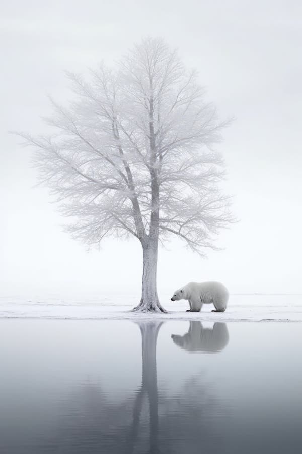 Illustration Beautiful Landscape of Big Tree and Snow Winter Created ...