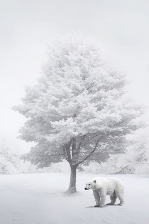 Illustration Beautiful Landscape of Big Tree and Snow Winter Created ...
