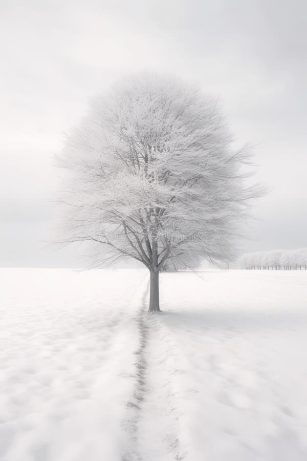 Illustration Beautiful Landscape of Big Tree and Snow Winter Created ...