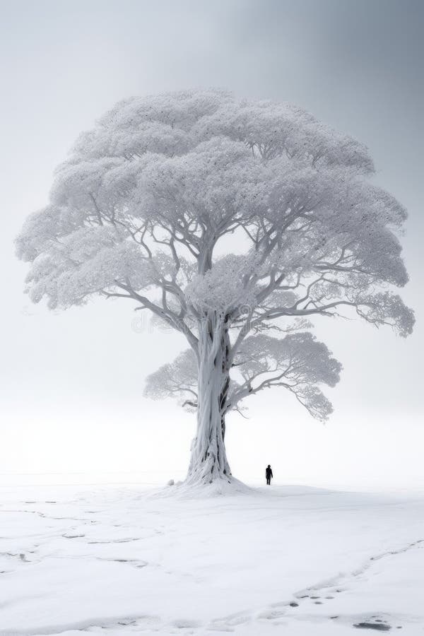 Illustration Beautiful Landscape of Big Tree and Snow Winter Created ...
