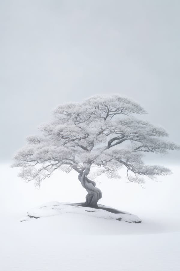Illustration Beautiful Landscape of Big Tree and Snow Winter Created ...