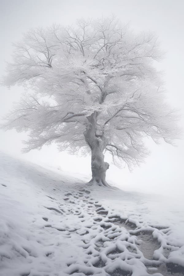 Illustration Beautiful Landscape of Big Tree and Snow Winter Created ...