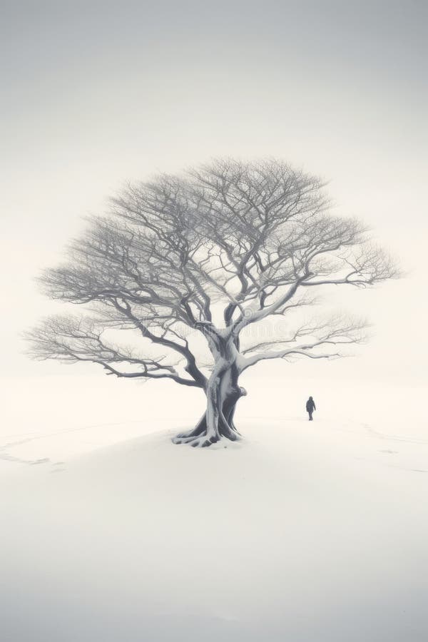 Illustration Beautiful Landscape of Big Tree and Snow Winter Created ...