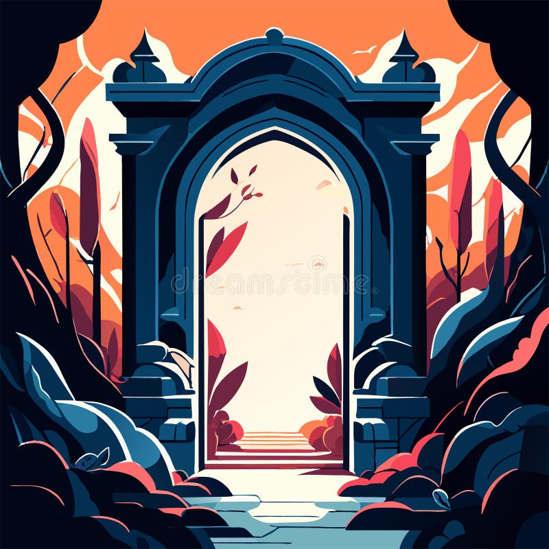 Illustration of a Beautiful Landscape with a Gate and a Path. AI ...