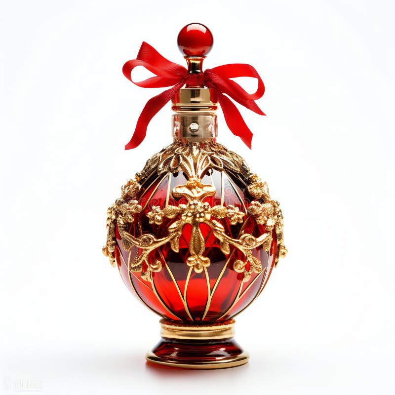 Beautiful Perfume Bottle with Red Bow Isolated on White Background ...