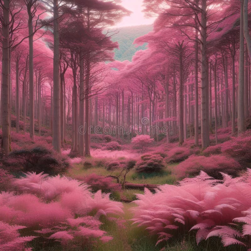 Illustration of a Beautiful Pink Forest. Stock Illustration ...