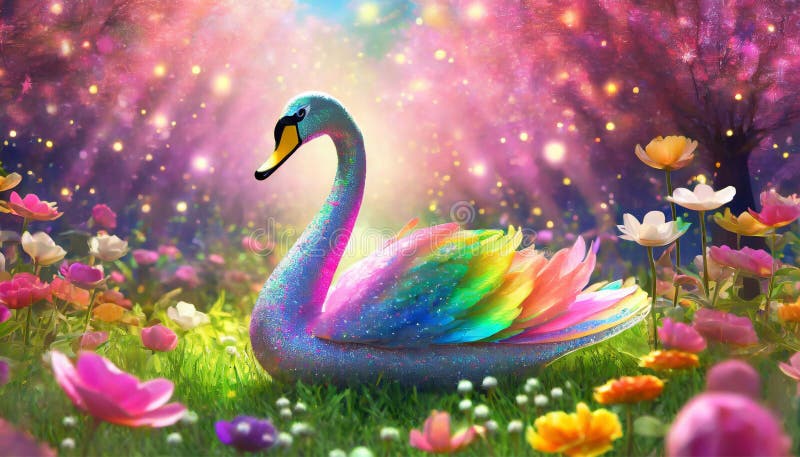 Illustration of Beautiful Rainbow Swan Stock Illustration ...