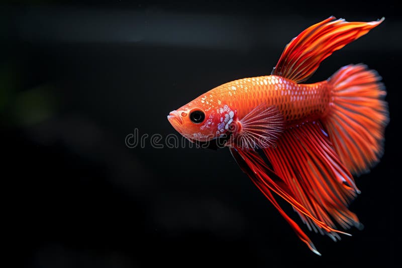 Beautiful Red Betta Fish on a Black Background, High Quality, High ...
