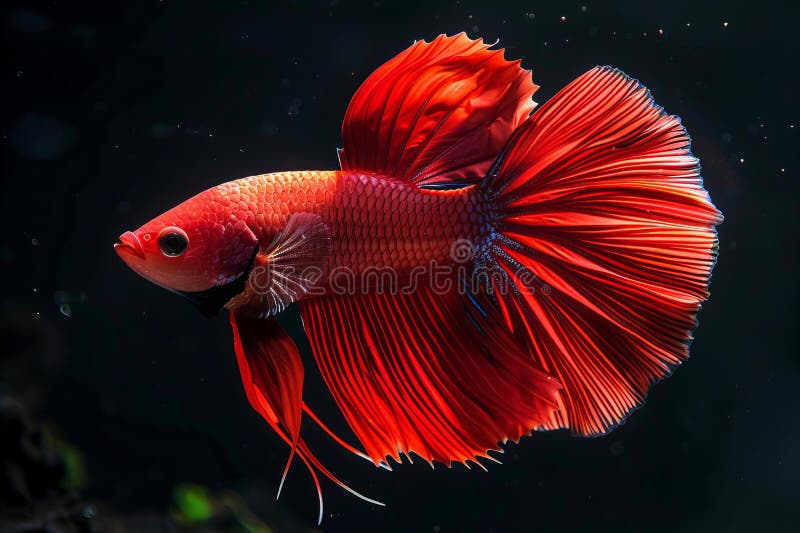 Beautiful Red Betta Fish on Black Background, Photography, Hyper ...