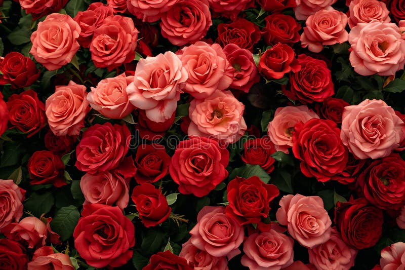 Beautiful Red and Pink Roses As a Background, Top View Stock ...