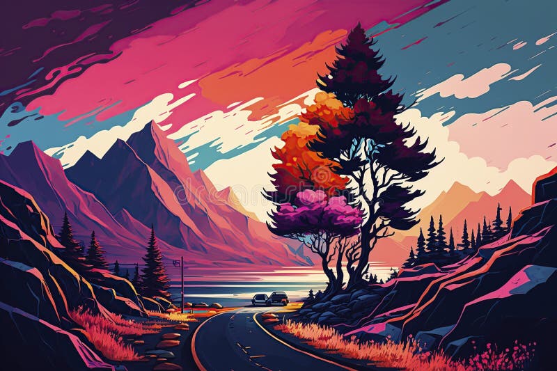 Illustration, Beautiful Scenery Full of Color, Ai Generative Stock ...