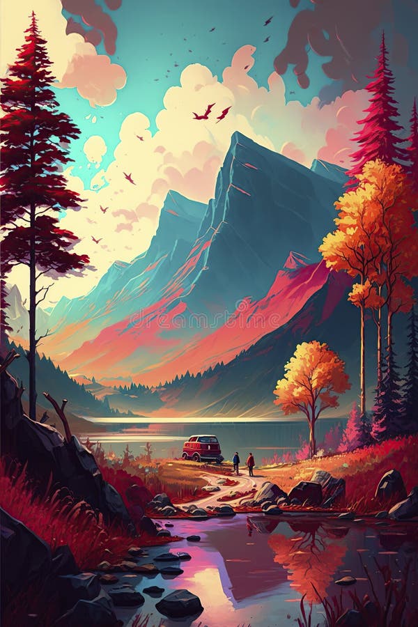 Illustration, Beautiful Scenery Full of Color, Ai Generative Stock ...