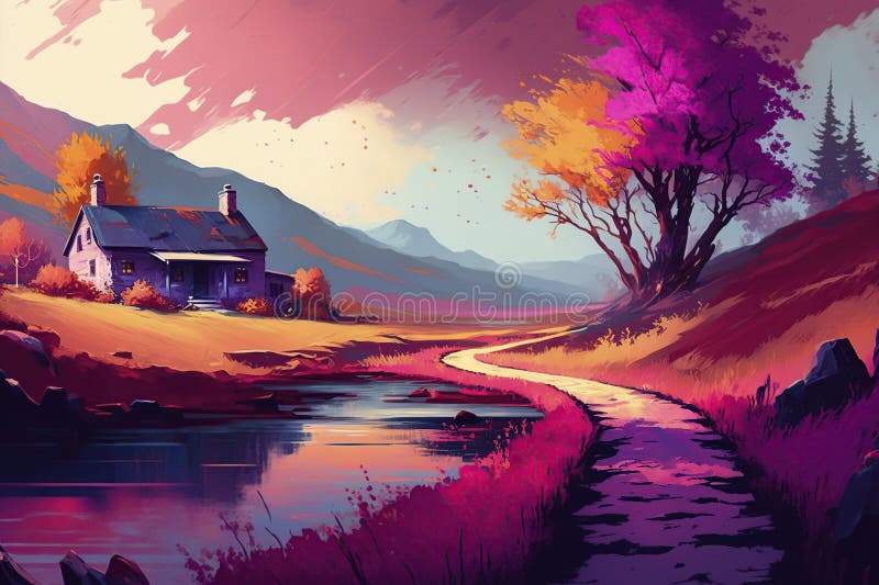 Illustration, Beautiful Scenery Full of Color, Ai Generative Stock ...