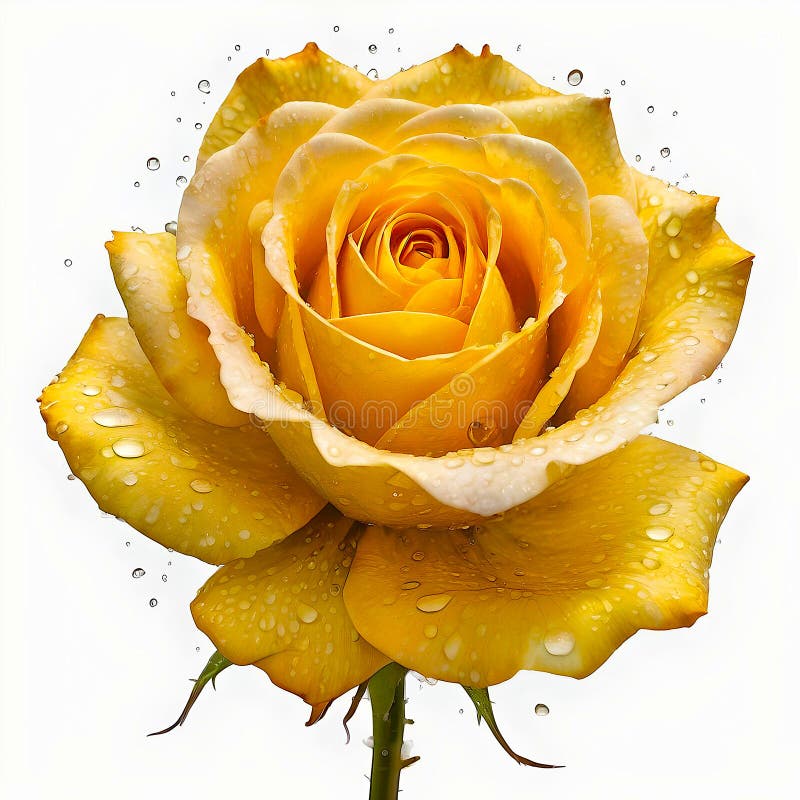 Illustration of a Beautiful Single Rose with Raindrops. Watercolour ...