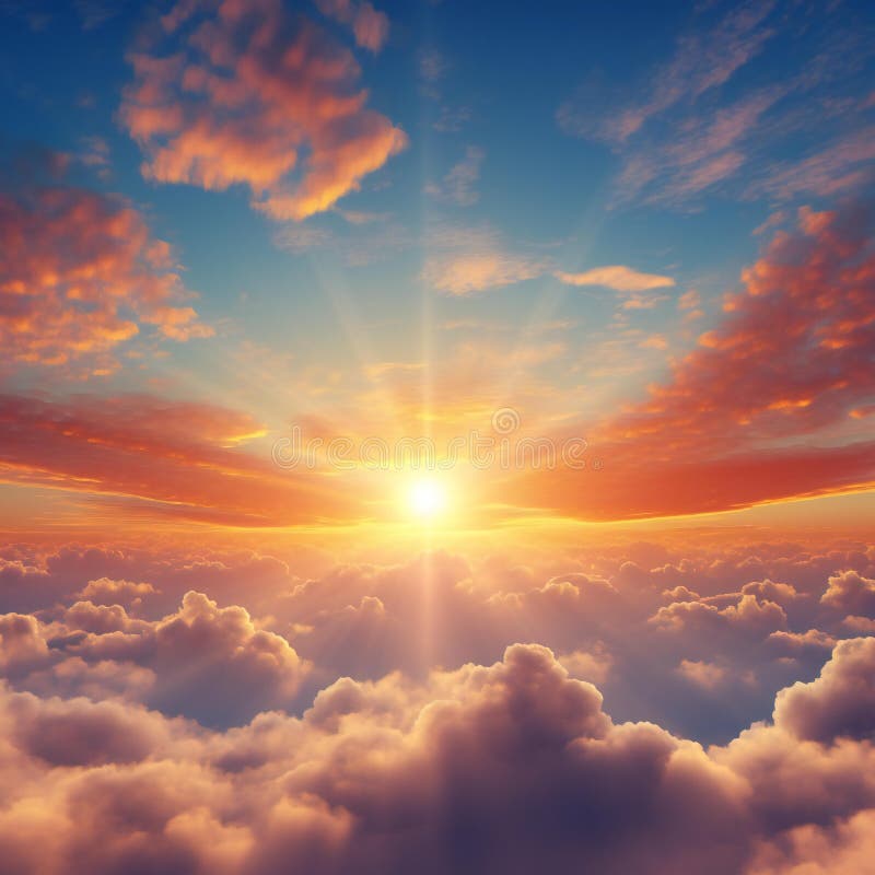 Beautiful Sunset Above Clouds with Rays of Light Stock Illustration - Illustration of cloud ...