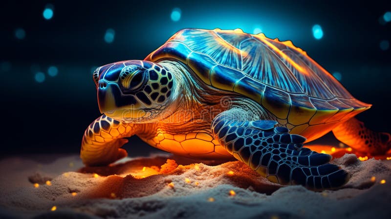 Illustration of a Beautiful Turtle in the Sand at Night Stock Image ...