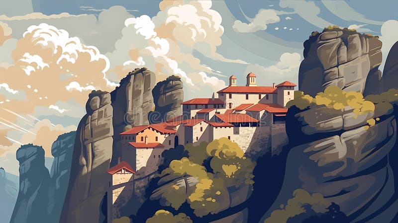 Illustration of Beautiful View of Meteora, Greece Stock Illustration ...