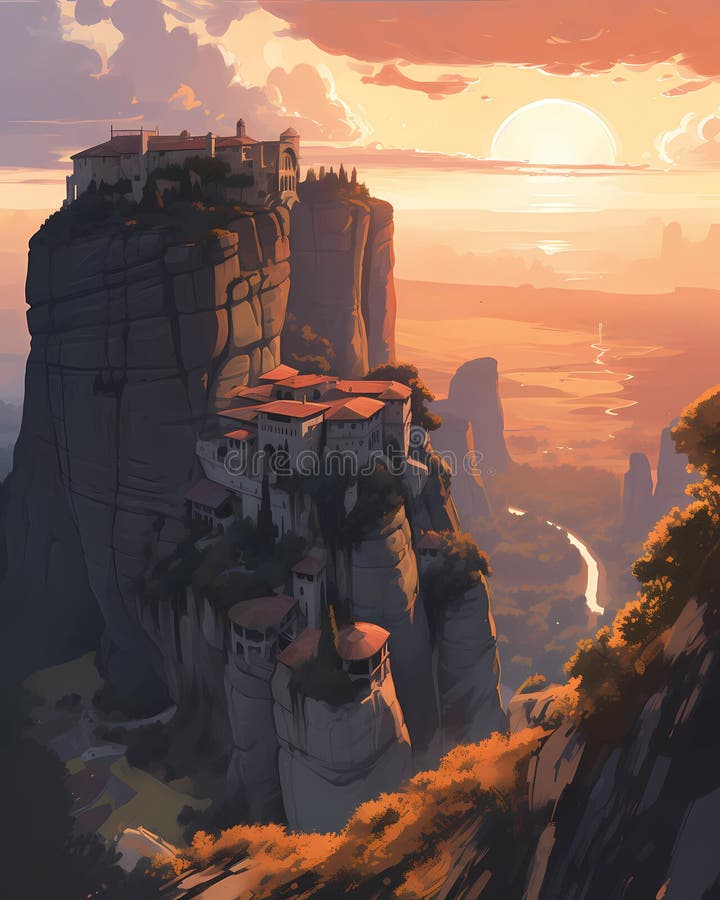 Illustration of Beautiful View of Meteora, Greece Stock Illustration ...
