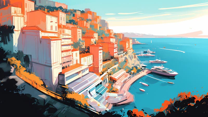 Illustration of Beautiful View of Monte Carlo, Monaco Stock ...