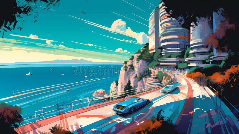 Illustration of Beautiful View of Monte Carlo, Monaco Stock ...