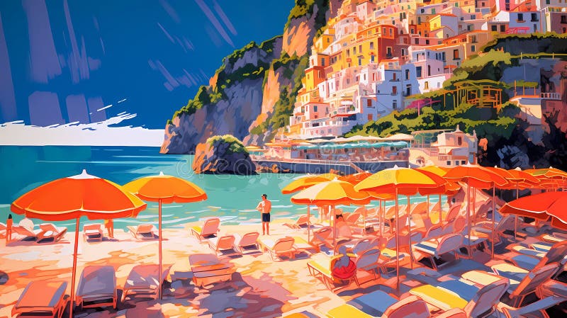 Illustration of Beautiful View of Positano, Italy Stock Illustration ...