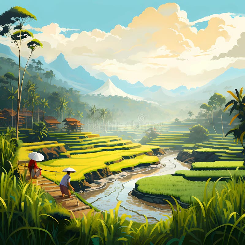 Illustration of the Beautiful View of Traditional Rice Terraces Stock ...